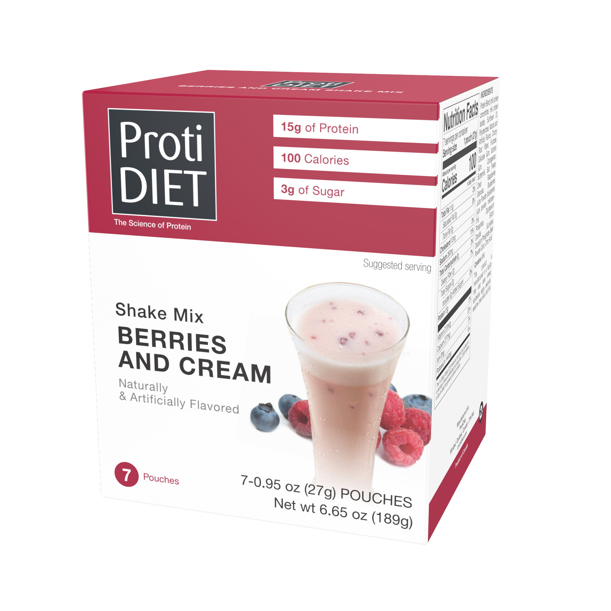 Proti Diet Protein Shake Mix, Berries and Cream, 7 Pouches