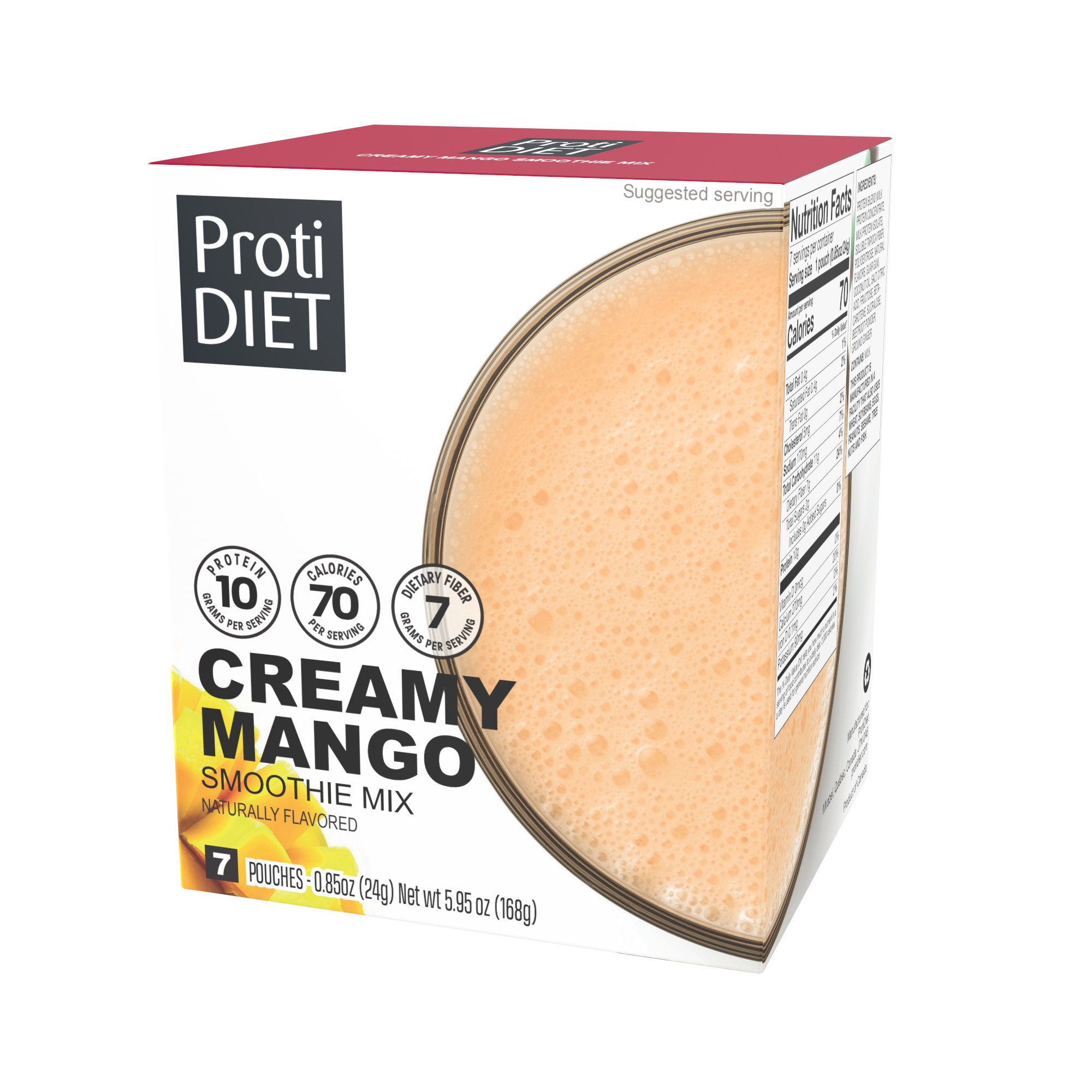 Proti Diet Protein Smoothie Mix, Creamy Mango, 7 Pouches