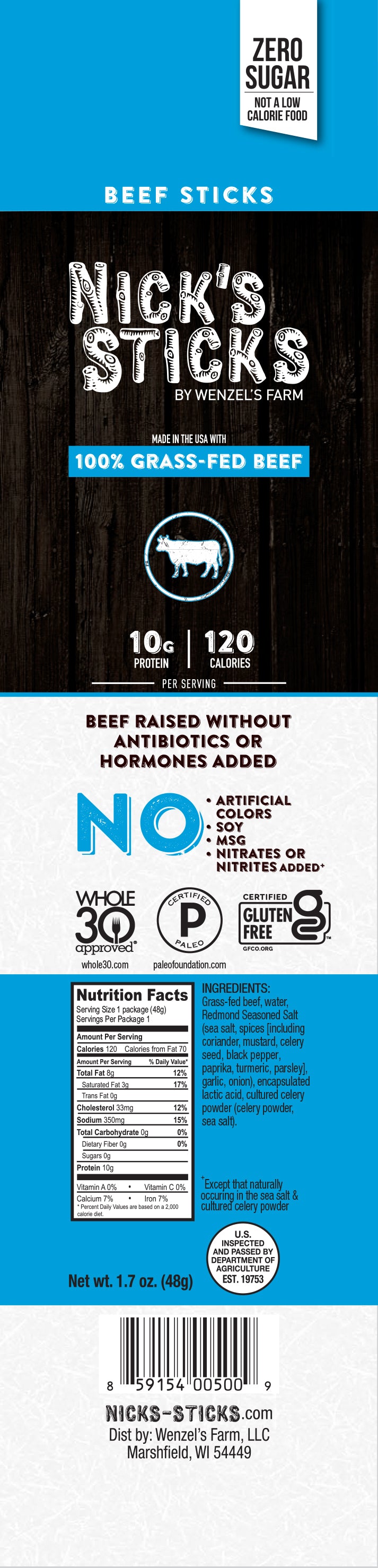 Nick's Sticks Grass Fed Beef Snack Sticks